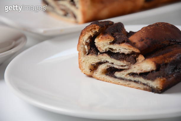Babka or Brioche Bread. Stuffed with hazelnut cream. Traditional Jewish ...