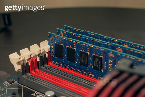 Computer processor socket on the motherboard memory slots, video card ...