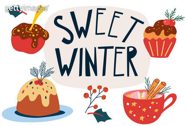Christmas sweets. Lettering composition. Hand draw Christmas cake ...