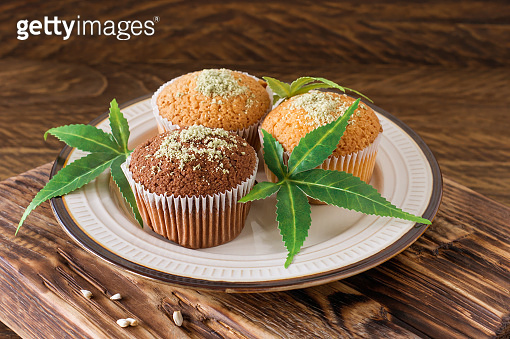 Healthy and tasty vegan and gluten free muffins topped with hemp seeds ...