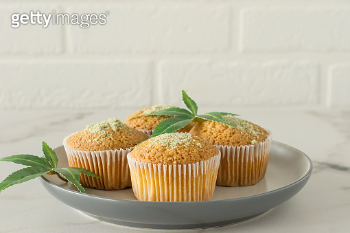 Healthy and tasty vegan and gluten free muffins in a row topped with ...