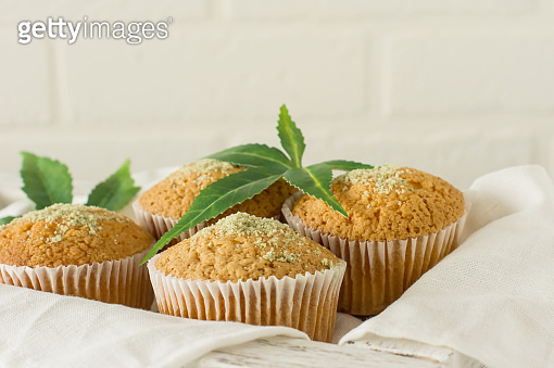 Healthy and tasty vegan and gluten free muffins topped with hemp seeds ...