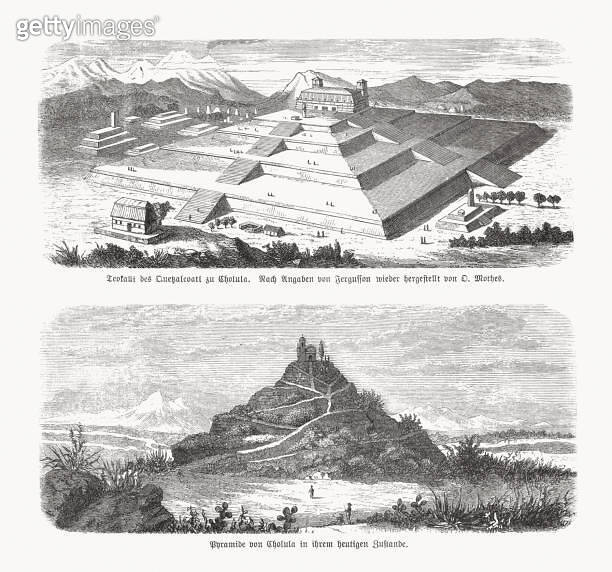 Great Pyramid of Cholula in Mexico, wood engravings, published in 1893 ...