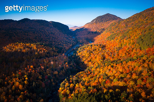 Aerial view of Mountain Forests with Brilliant Fall Colors in Autumn ...