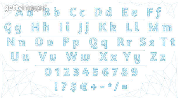 Polygonal font. Low poly letters, numbers and signs. Alphabet created ...