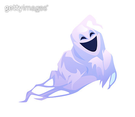 Funny halloween ghost laughing with open mouth, isolated apparition ...