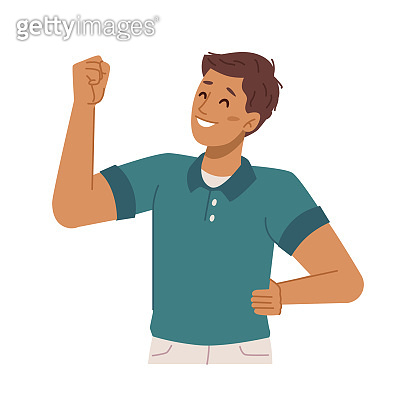 Happy boy kid gesturing showing muscles, isolated personage expressing ...