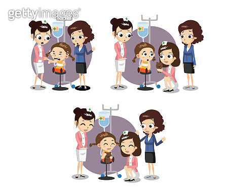 Nurses and guardians in hospitals soothe a crying child. Character ...