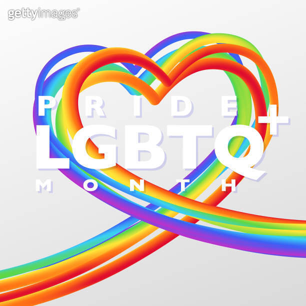 Pride LGBTQ Month Banner with a colorful rainbow hearts in 3d striped ...
