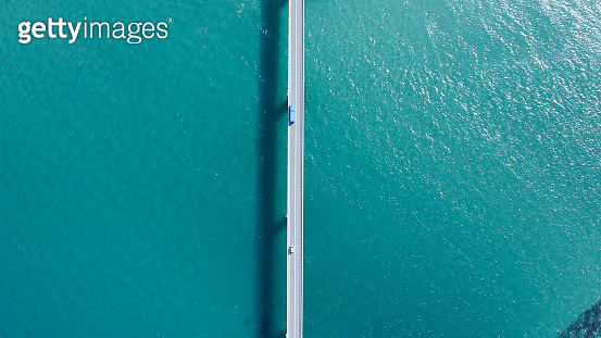 White sand beach."Tsunoshima Bridge" in Yamaguchi Prefecture, Japan. A ...