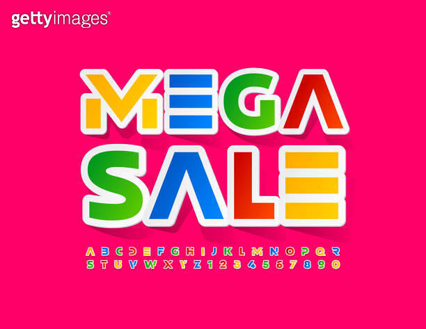 Vector colorful Poster Mega Sale. Creative Alphabet Letters and Numbers ...