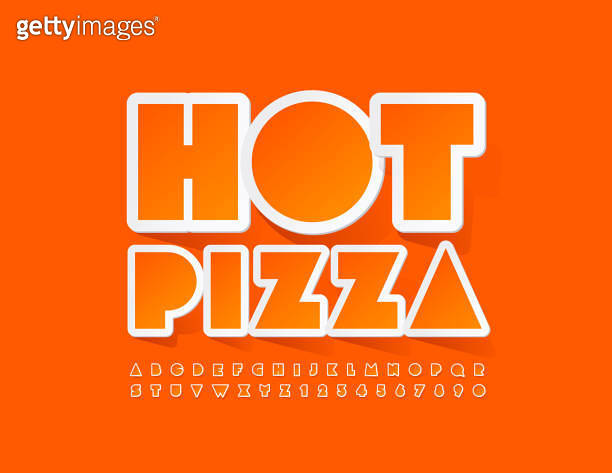 Vector bright emblem Hot Pizza. Set of sticker Alphabet Letters and ...