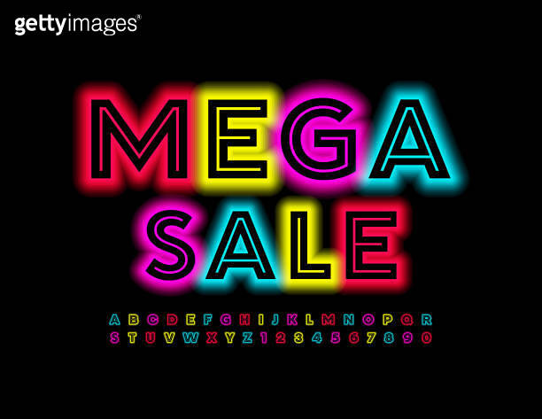 Vector promo banner Mega Sale. Creative bright Alphabet Letters and ...