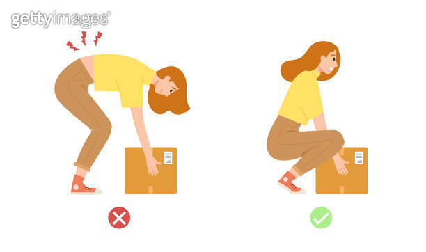 Illustration showing correct posture to lift heavy object safely ...
