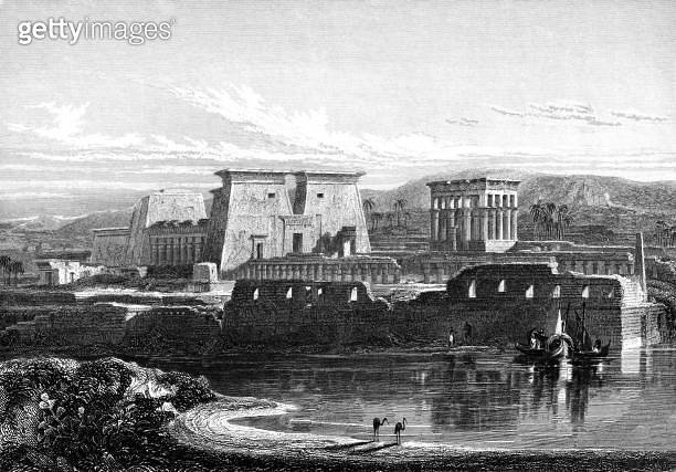 The Original Location of Philae at Aswan, Egypt, Drawing by David ...