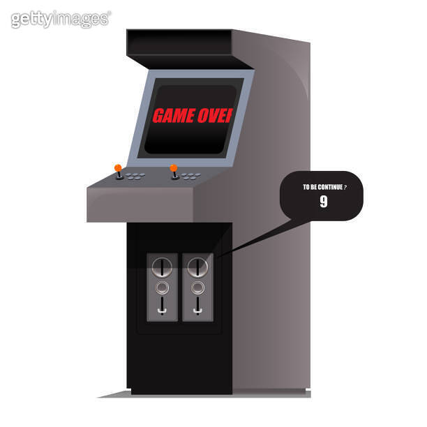 Detailed vector illustration of arcade machines with retro coin or ...