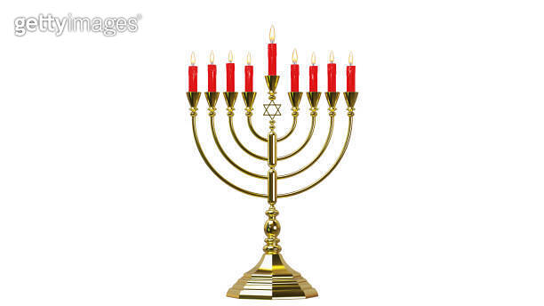 Hebrew Menorah of Hanukkah. 3D render (1353798657) - 게티이미지뱅크