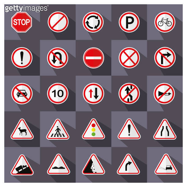 Traffic road signs set. Regulatory, warning, highway limit speed ...