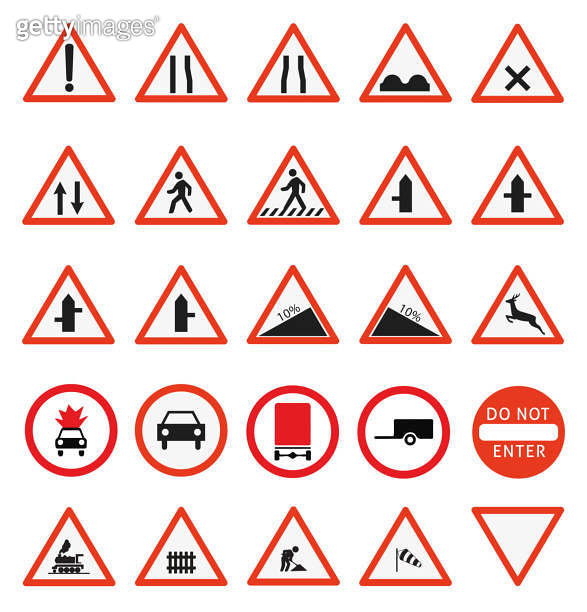Traffic road signs set. Regulatory, warning, highway limit speed ...