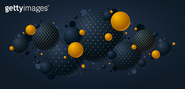 Black and yellow dotted spheres vector illustration, abstract ...