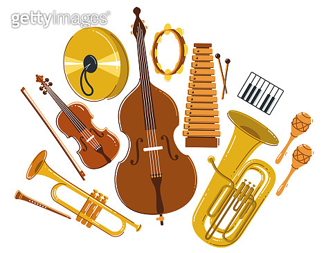 Classical music instruments composition vector flat style illustration ...