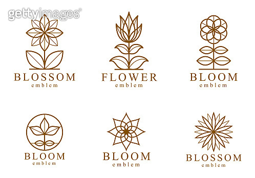 Geometric linear style vector flower logos or emblems set, sacred ...
