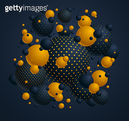 Black and yellow dotted spheres vector illustration, abstract ...