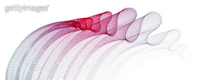 Dynamic particles sound wave flowing, transparent tulle textile on wind. Dotted curves vector ...