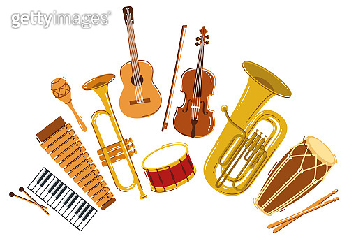 Classical music instruments composition vector flat style illustration ...