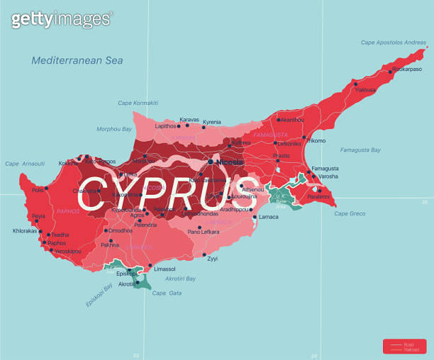 Cyprus country detailed editable map 이미지 (1302634346) - 게티이미지뱅크