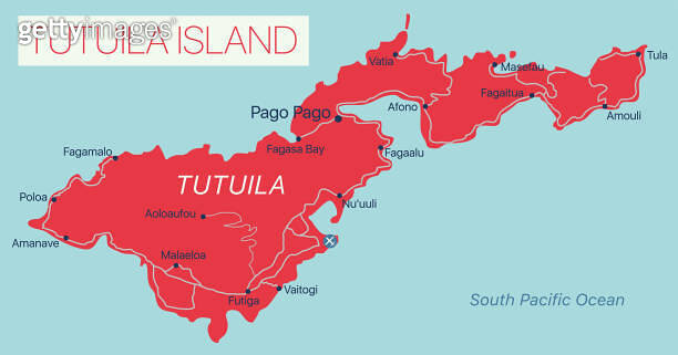 Tutuila Islands detailed editable map (1304923325) 일러스트, 무료 일러스트 - 게티이미지뱅크