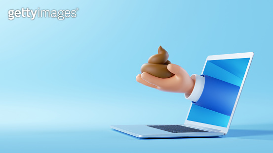 3d illustration. Cartoon character businessman hand holds poop ...
