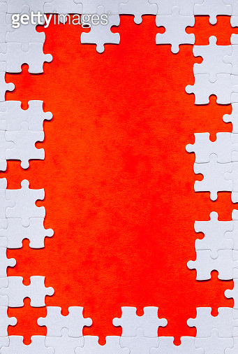 Framing in the form of a rectangle, made of a white jigsaw puzzle ...