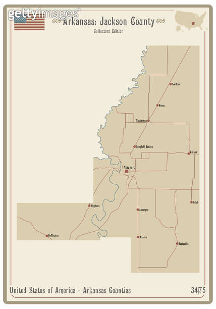 Map of Jackson County in Arkansas 이미지 (1329649232) - 게티이미지뱅크