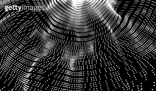 Abstract background with dynamic particles. Circular grid pattern. 3d vector illustration for ...