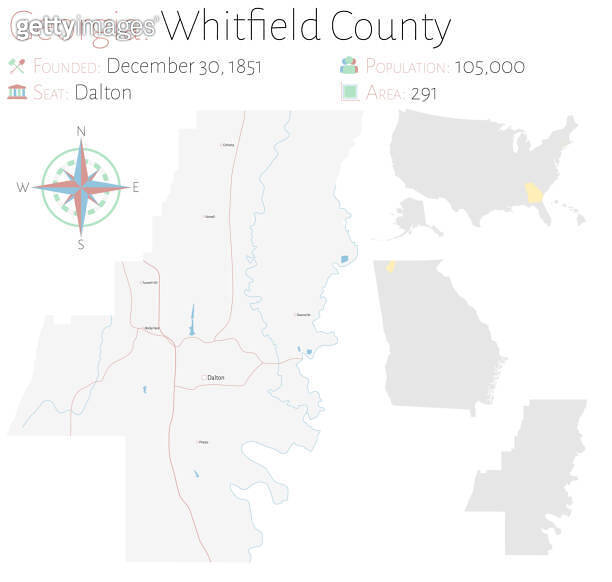 Map of Whitfield County in Georgia 이미지 (1316600365) - 게티이미지뱅크