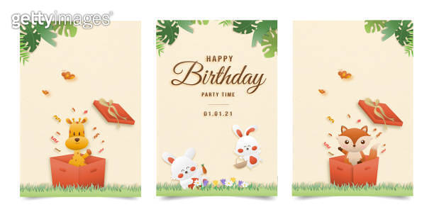 Papercraft style Set Invitation birthday. 이미지 (1310248976) - 게티이미지뱅크