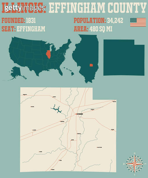 Map of Effingham County in Illinois 이미지 (1340253496) - 게티이미지뱅크