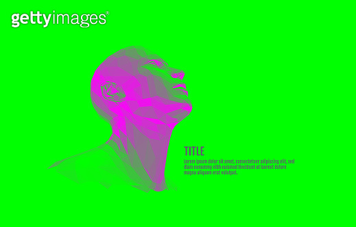 Man looking up. Abstract digital human head. Face side view ...