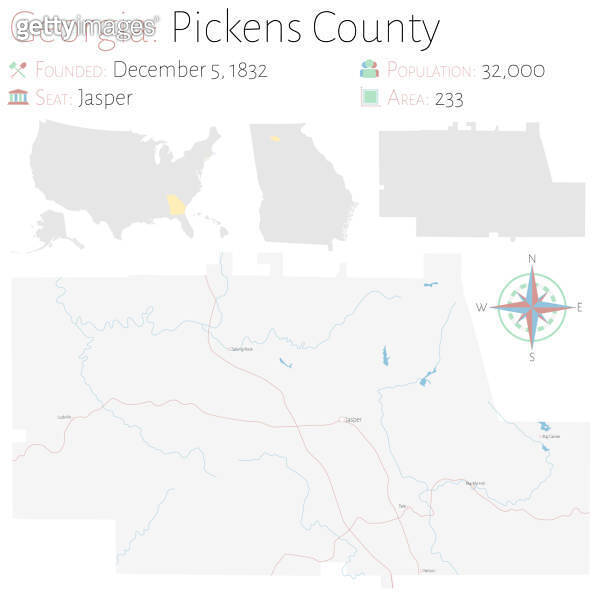 Map of Pickens County in Georgia 이미지 (1302394472) - 게티이미지뱅크