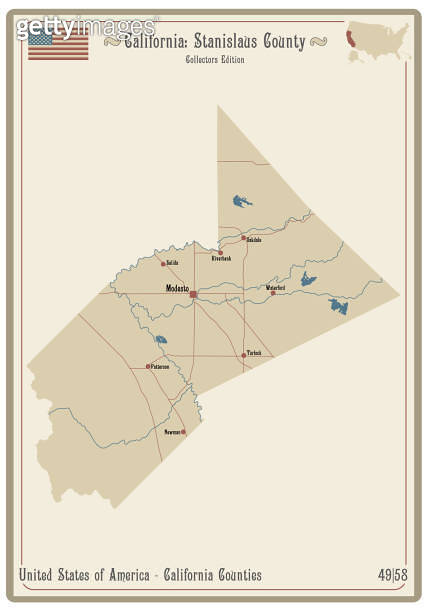 Map of Stanislaus County in California (1338632485) - 게티이미지뱅크