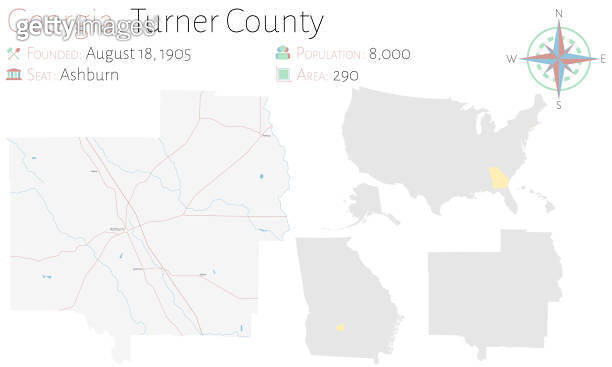 Map of Turner County in Georgia (1311277840) 일러스트, 무료 일러스트 - 게티이미지뱅크