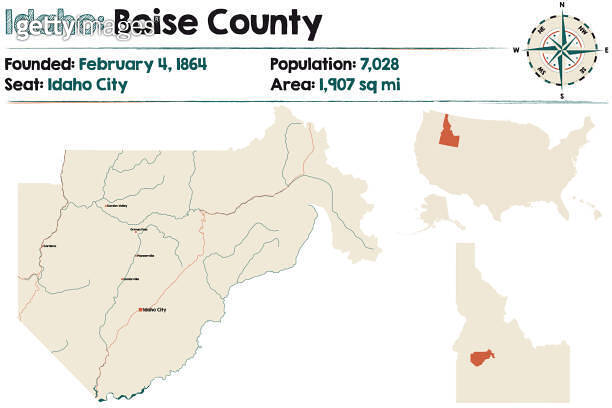 Map of Boise County in Idaho 이미지 (1317619410) - 게티이미지뱅크