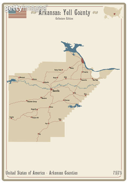 Map of Yell County in Arkansas 이미지 (1333381631) - 게티이미지뱅크