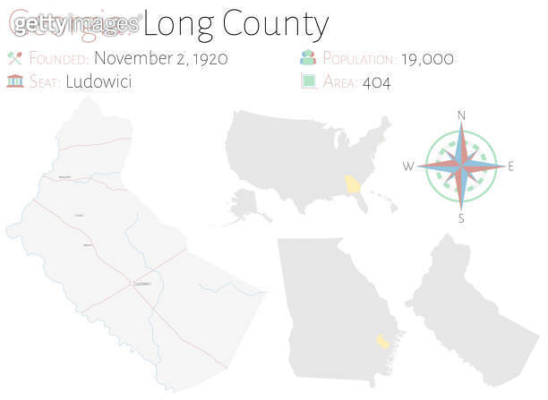 Map of Long County in Georgia (1297556627) 일러스트, 무료 일러스트 - 게티이미지뱅크
