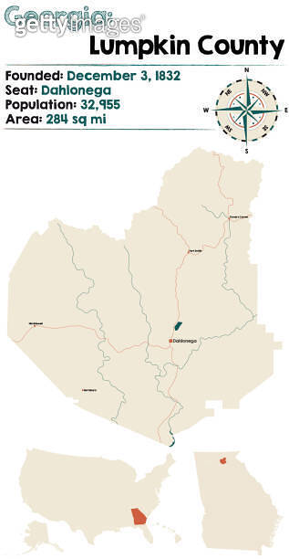 Map of Lumpkin County in Georgia (1297216954) 일러스트, 무료 일러스트 - 게티이미지뱅크