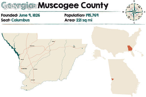 Map of Muscogee County in Georgia 이미지 (1301213198) - 게티이미지뱅크