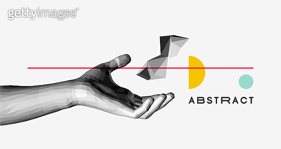 Polygonal left hand open and ready to help. Human arm giving ...