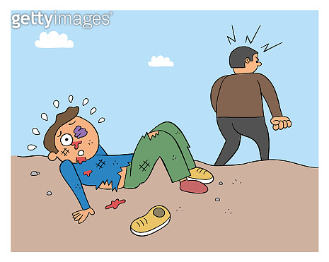 Cartoon man beaten and angry man leaves, vector illustration ...