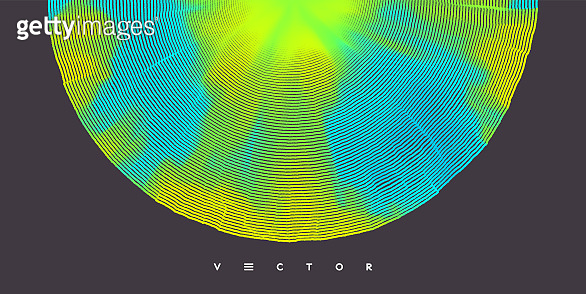 Abstract background with dynamic particles. Circular grid pattern. 3d vector illustration for ...